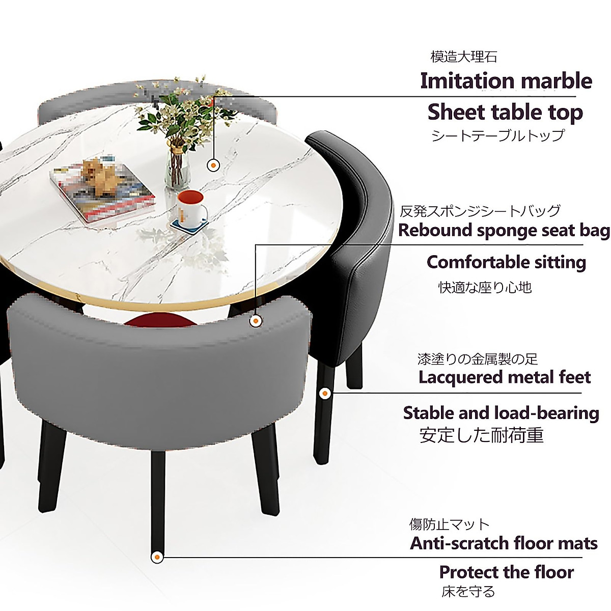 Office Reception Room Club Table and Chair Set, Space-Saving Conference Table Dining Table, Dining Table and Chair Set Office Meeting Room Reception Negotiation 1 Table 4 Chairs for Family Apartment (