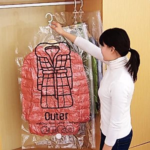 2023 Hanging Compressible Storage Bag -【New Version】Vacuum Storage Bags w/Manual Air Pump, Reusable & Durable, Clothes Vacuum Organizer for Home Closet Organization (Medium, 2 PCS)