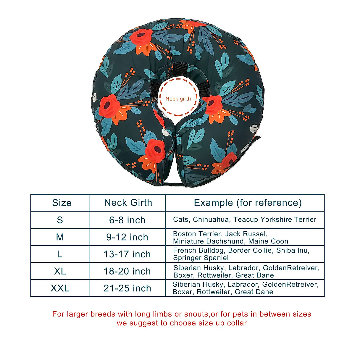 Purrrfect Life Protective Inflatable Collar for Dogs and Cats - Soft Pet Recovery Collar Does Not Block Vision, Prevents Pets from Touching Stitches, Wounds and Rashes (Floral, S)