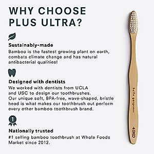 Plus Ultra Bamboo Toothbrush - Eco-Friendly BPA Free Soft Bristle Toothbrush for Adults - Dentist-Approved All-Natural Toothbrush with “Hello Gorgeous” Etched on Handle