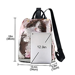 Mcyhzjd Backpack Purse, Kitten Cat with Cherry Blossom Anti-theft Casual College School Ladies Fashion Shoulder Bag