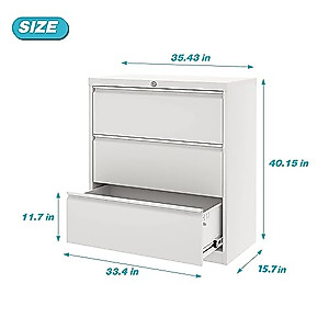 Aobabo Metal Lateral File Cabinet with Lock,Large Deep Drawer with Adjustable File Bars for Office,Home,35.43 Inches Wide for Letter/Legal A4 Size Drawer,Assembly Required (White,3 Drawer)………