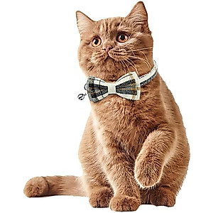KUDES 2 Pack Cat Collars Set, Cat Collar Breakaway with Cute Bow Tie and Bell, Adjustable from 7.5-10.8 Inch, Soft and Comfortable for Kitten and Some Puppies (Beige + Brown)