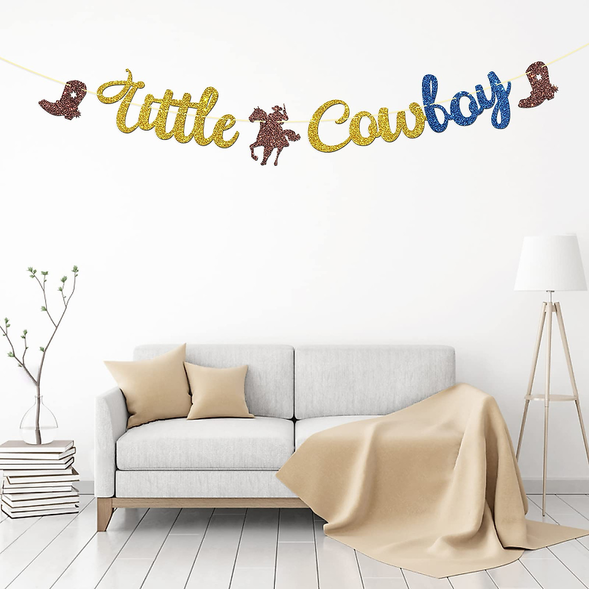 Little Cowboy Banner Gold Gliiter Western Cowboy One 1st Birthday Banner for Little Boy Gender Reveal Welcome Baby Boy Birthday Party Decorations