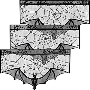 Tatuo 3 Pieces Halloween Valances Halloween Windows Decorations Black Lace Cobweb Mantle Scarf Spiderweb Fireplace Valances Cover Halloween Party Decorations