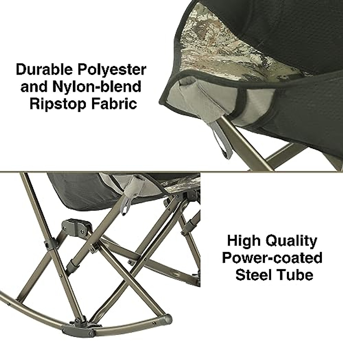 TIMBER RIDGE Portable Rocking Camping Adults Patio Rocker Chair Foldable for Lawn, Yard, Indoor, Support up to 300 lbs, Carry Bag Included, Camo