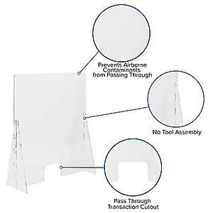 Flash Furniture Clear Freestanding Portable Protective Acrylic Sneeze Guard Plastic Panel Partition Shield for Cashier, Desk, Counter and Reception