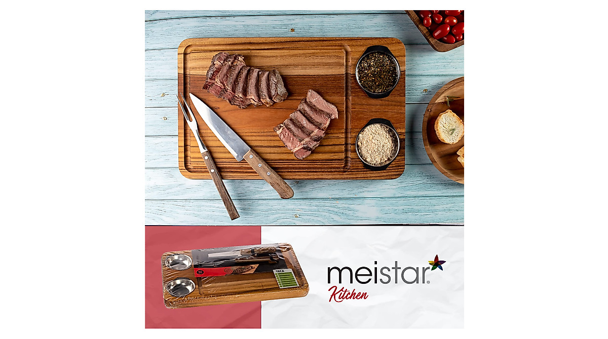 meistar Large Teak Wood Cutting Board with Tray