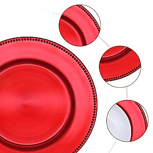 DaCakeWS Metallic Red Bead Charger Plates 13inch, Set 10PCS Plastic Round charger plates bulk wedding, Dinner,Wedding,Party,Event,Decoration(Beaded Red 10)
