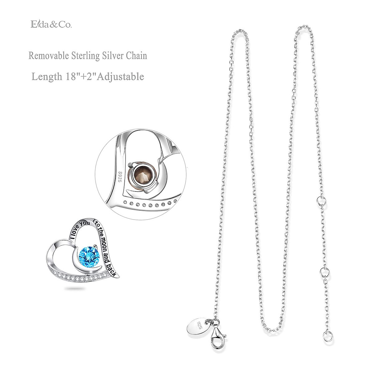 March Birthstone Jewelry for Wife Birthday Gifts Aquamarine Necklace Mom I Love You to the Moon and Back Necklace Women Her Sterling Silver