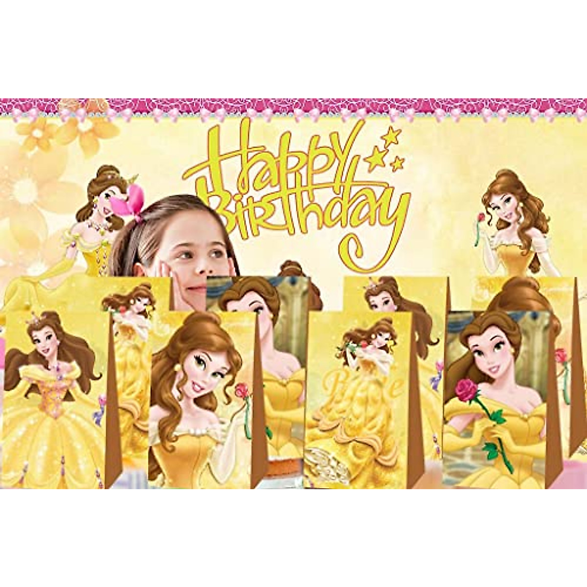 12 Pieces Beauty and the Beast Gift Bags Beauty Princess Party Favors Gift Bags Beauty Beast Princess Themed Candy Bags for Girls Baby Shower Decorations