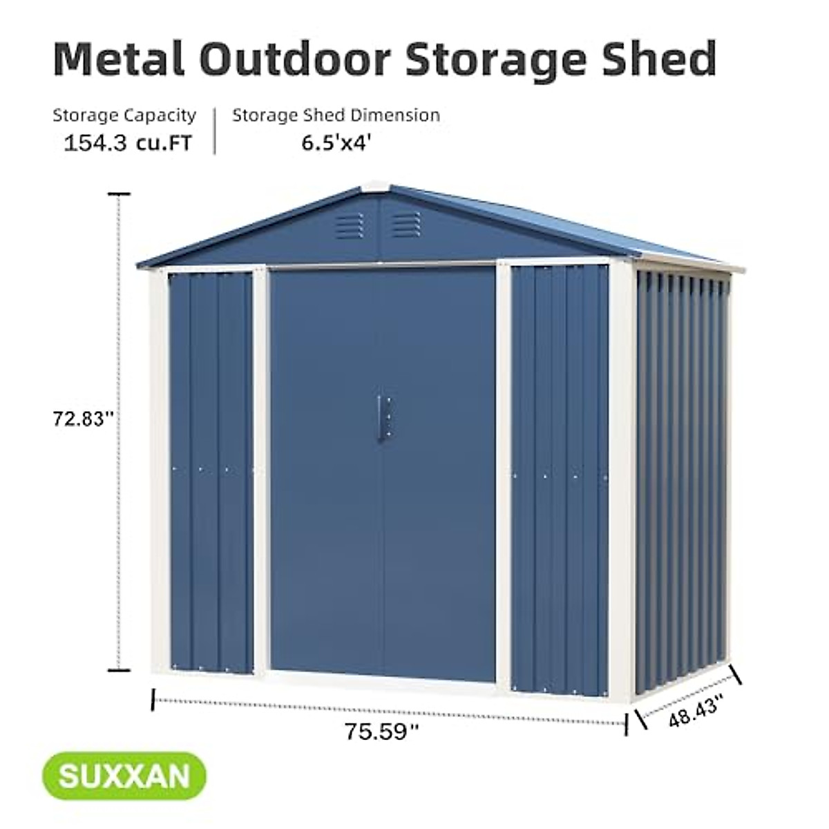 SUXXAN Metal Outdoor Storage Shed 6.5FT x 4FT, Steel Utility Tool Shed Storage House with Sliding Door, Metal Sheds Outdoor Storage for Backyard Garden Patio Lawn, Blue