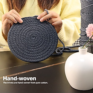 Coomin Trivets for Hot Dishes and Pans, 4Pcs Heat Resistant Pot Holders for Kitchen, 9.5 inch and 7 inch Handmade Woven Potholders, Cotton Pad Mats for Quartz Countertops and Table, Home Decor