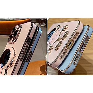 for Samsung Galaxy A14 5G Case 6D Plating Cute Astronaut Hidden Stand Design with Camera Cover,Soft TPU Bumper Folding Bracket Kickstand Kawaii Phone Case for Samsung A14 for Girls Women Black