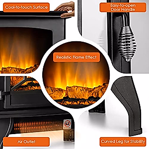 GOFLAME Electric Fireplace Stove, Freestanding Fireplace Heater with Realistic Flame Effect and Adjustable Thermostat, Compact Stove Heater with Overheating Safety Protection, CSA Certified, 1400W