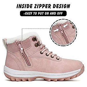 Mishansha Boy's Girl's Winter Snow Boots Waterproof Kids Hiking Boots Cold Weather Outdoor Fur Lined Warm Walking Boot Shoes Light Pink 2 Little Kid