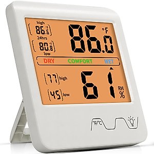 4" Backlight Hygrometer Indoor Thermometer Temperature and Humidity Room Thermometer Humidity Gauge Indicator for Home Office Greenhouse Backlight for 10s