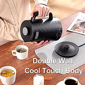 Nueve&Five Electric Kettle with Digital Temperature Display(℉/℃), 1.7L Double Wall Electric Hot Water Kettle, Auto Shut Off, 1200W Seamless 304 Stainless Steel Electric Tea Kettle -Black