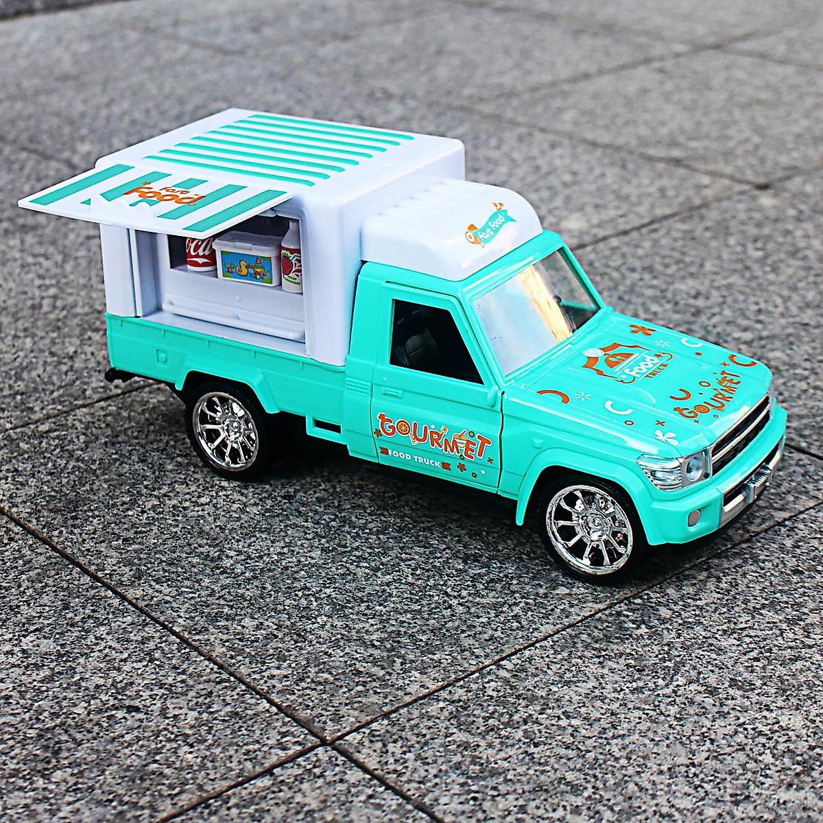 Tipmant Large Size RC Food Truck Remote Control Vehicle Electric Car Toy 4 Channels Light Sound Kids Birthday (Green)
