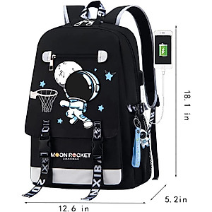 Stylish Computer Backpack with USB Port Business Work for Men/Women Cartoon astronaut Glow at nightPattern (Astronaut Black 1)…