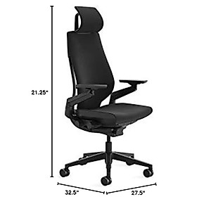 Steelcase Gesture Office Chair with Head Rest - Ergonomic Work Chair with Wheels for Carpet - Comfortable Office Chair - Intuitive-to-Adjust Chairs for Desk - 360-Degree Arms - Licorice Fabric