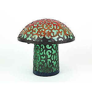Things2Die4 Teal Blue Mushroom Metal Art Filigree LED Lighted Solar Garden Statue, Green, 11.82InL x 11.82InW x 11.03InH