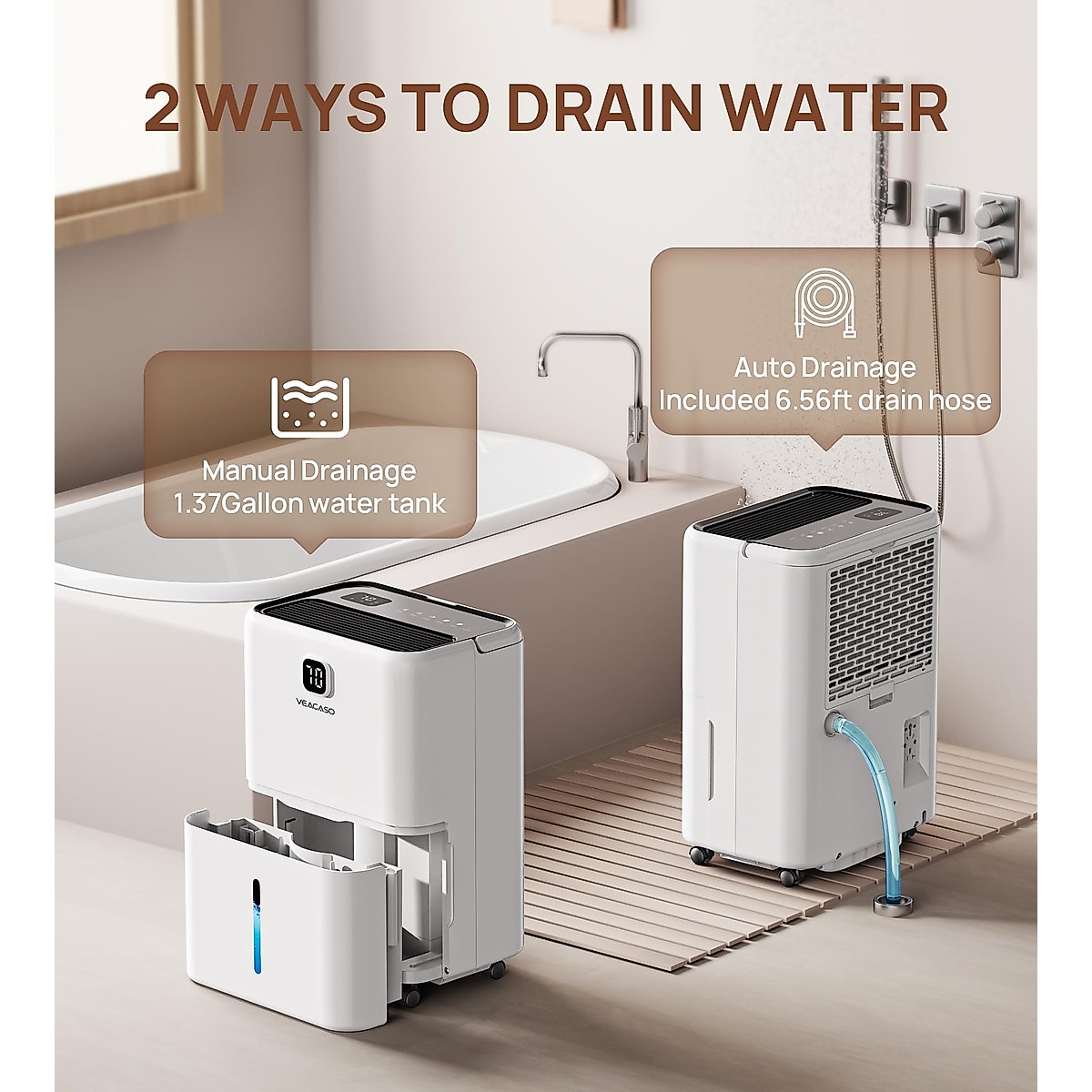 5,500 Sq. Ft Dehumidifier for Basement, VEAGASO 80 Pints Dehumidifiers for Home, Large Room, Bedroom with Drain Hose, Intelligent Humidity Control, Auto Shut Off, Auto Defrost, 1.37 Gal Water Tank