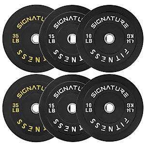 Signature Fitness 2" Olympic Bumper Plate Weight Plates with Steel Hub, 120-Pound Set, 2x 10LB, 2x 15LB, 2x 35LB