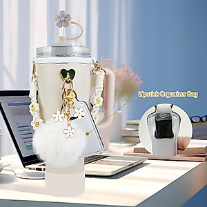 Velaco 11 PCS Cup Accessories for Stanley Cup, Water Bottle Handle Strap for Stanley 30/40 oz tumbler with handle, including Straw Toppers, Silicone Cup Boot, Keychain Charms - White