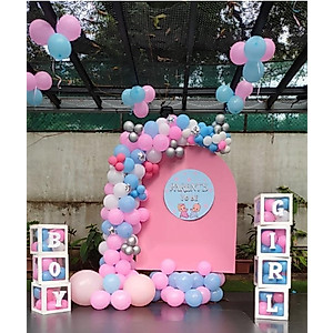 HKYOOD 140Pcs Gender Reveal Balloon Garland Arch Kit - Pink and Blue Balloons Silver Latex Balloon for Boy or Girl Gender Reveal Decorations Birthday Party Baby Shower Celebration Anniversary (No Box)