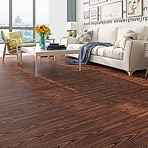FunStick 6"x36" 15 Pcs Peel and Stick Floor Tile Wood Planks Waterproof Laminate Flooring Red Brown Wood Vinyl Flooring Planks Peel and Stick Flooring for Bathroom Floor Tile Bedroom Walls RV Laundry