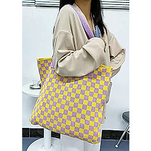 Pocadri Women's Contrasting Shoulder Bag Cotton Hemp Soft Multifunctional Large -Capacity Knitted Bag Handbags