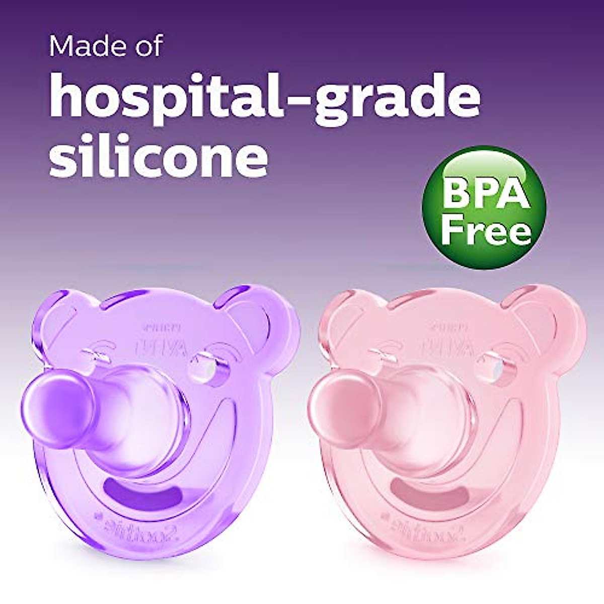 Philips AVENT Soothie Shapes Pacifier, Pink/Purple, 3-18 Months, 2 Pack, SCF194/05