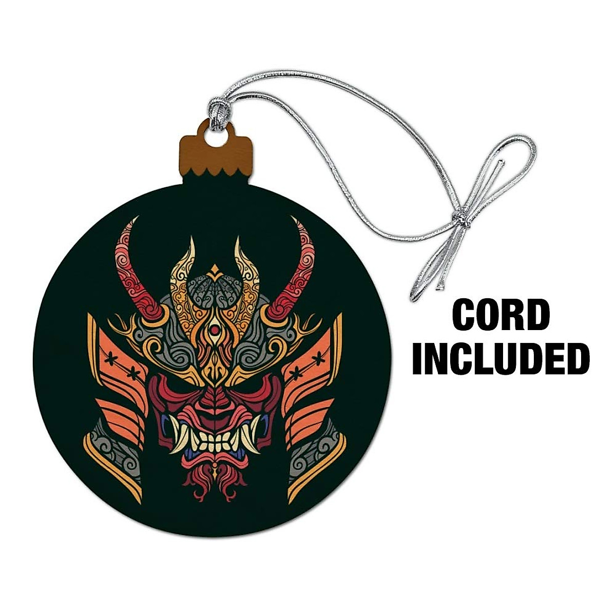 Samurai Warrior Japanese Demon Oni Mask Wood Christmas Tree Holiday Ornament