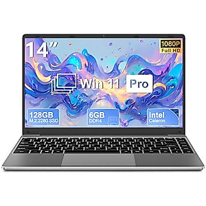 Ruzava/Aocwei Laptop Win 11 14" 6GB DDR4 128GB SSD Intel N4020 (Up to 2.8Ghz) 2-Core 1920x1080 FHD Dual WiFi BT4.2 Adapter Support 512GB TF 1TB SSD Expand for Work Study Entertainment-Gray