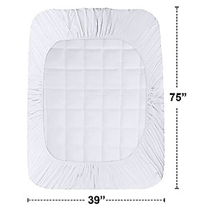Utopia Bedding Quilted Fitted Premium Mattress Pad Twin Size - Pillow Top Mattress Topper - Elastic Fitted Fluffy Mattress Protector - Mattress Cover Stretches up to 16 Inches Deep -Machine Washable