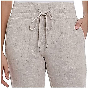 Brigg Women's Linen Blend Relaxed Fit Jogger Sweatpants Yoga Trouser Pants (X-Large, Tan)