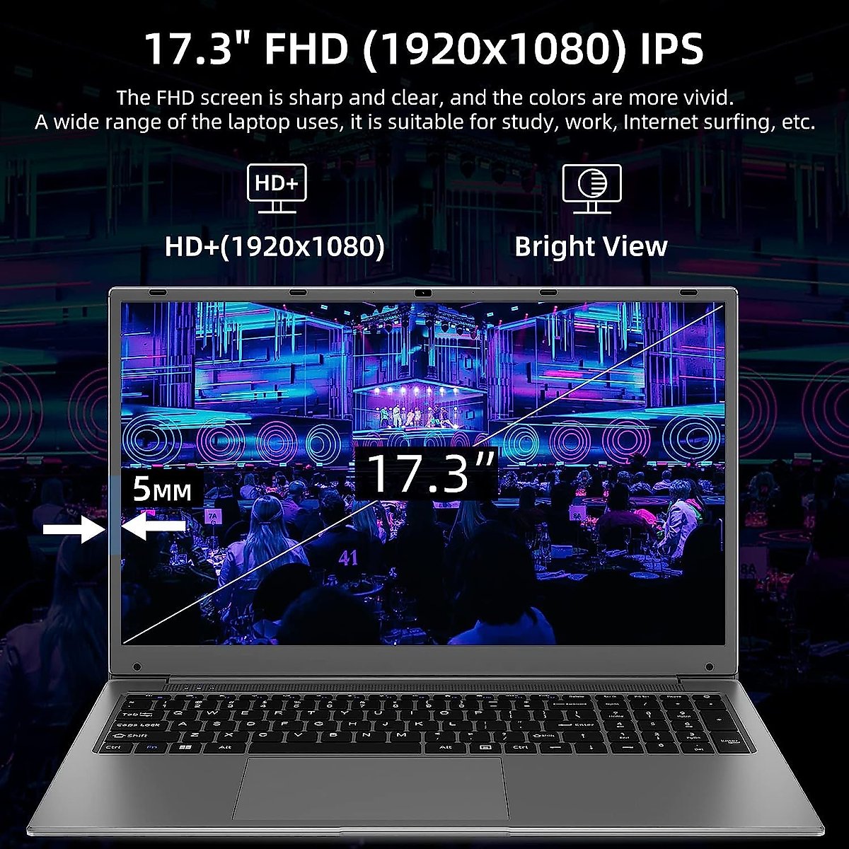 SGIN 17 Inch Windows 11 Laptop, 24GB RAM 512GB SSD Laptops Computer with Intel Celeron Quad Core Processor(Up to 2.9 GHz), IPS Display, Mini HDMI, Webcam, Dual Wi-Fi,Bluetooth, 512GB Expansion