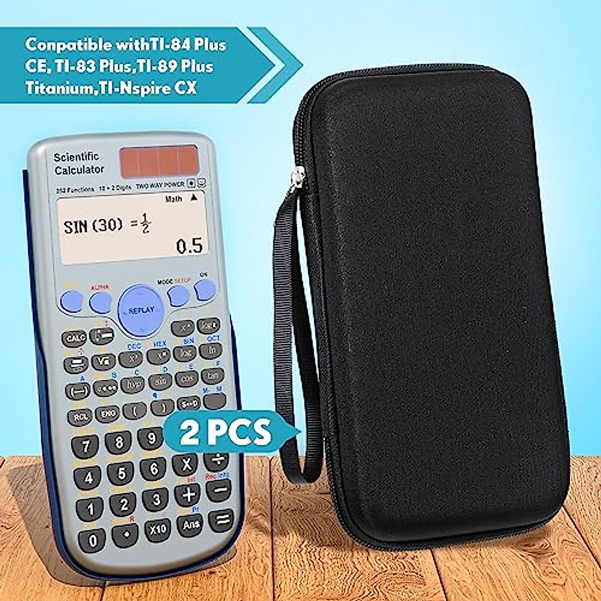 PerKoop 2 Pcs Hard Graphing Calculator Case Compatible with TI 84 Plus CE, 84 Plus, 83 Plus CE Black and Blue Calculators Storage Holder Bag Scientific Calculators Box for USB Cables Pens Ruler