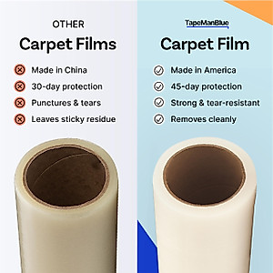 Carpet Protection Film 24" x 200' roll. Made in The USA! Easy Unwind, Clean Removal, Strong and Durable Carpet Protector. Clear, Self-Adhesive Surface Protective Film.