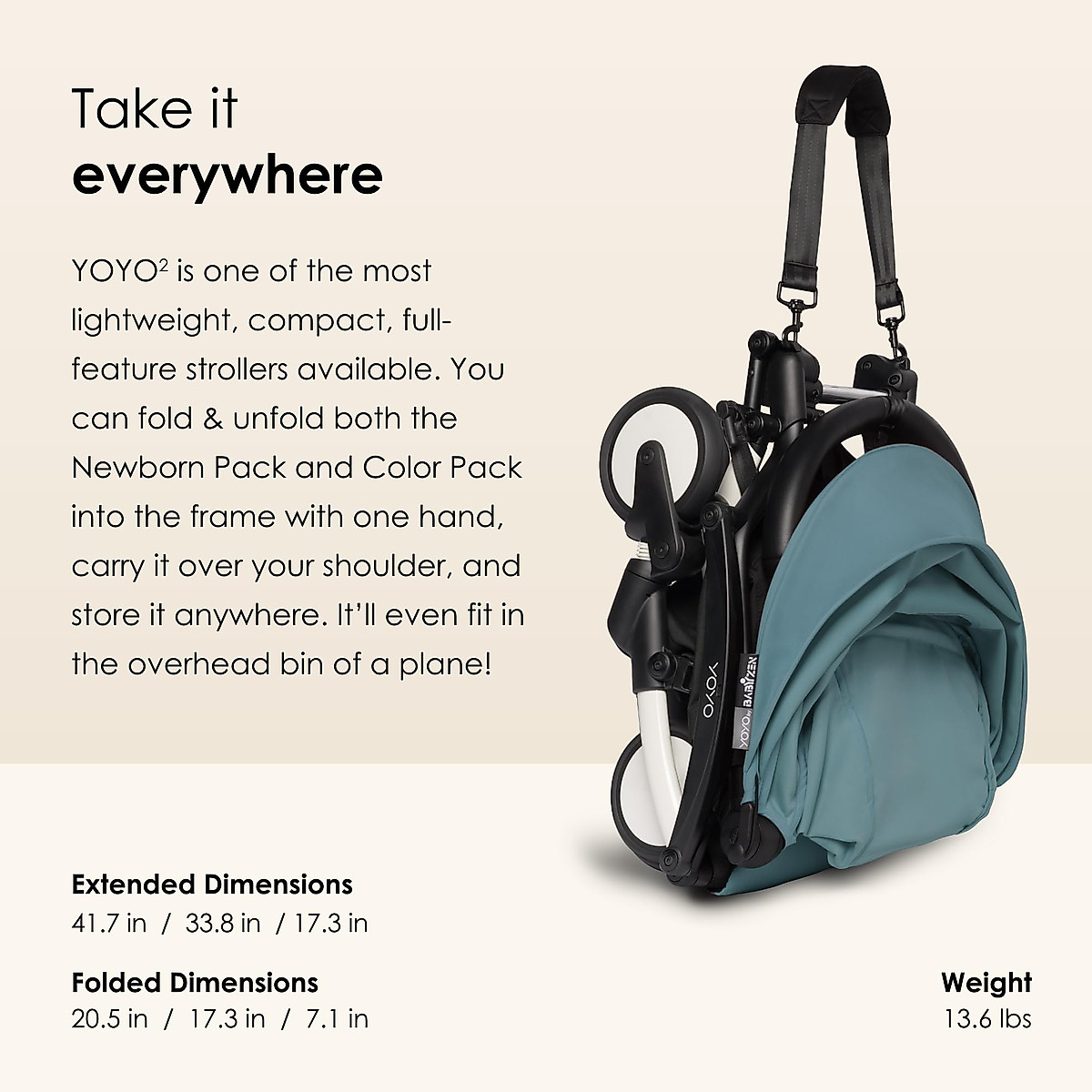 BABYZEN YOYO2 Stroller & 0+ Newborn Pack - Includes White Frame, Aqua 6+ Color Pack & Aqua 0+ Newborn Pack - Suitable for Children Up to 48.5 Pounds