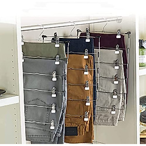 Pant Hangers Space Saving, Homa Jia 4 Pack 6-Tier Skirt Hangers with Clip Multiple Hangers in one Clothes Hangers with Clips Skirts Hangers for Closet Bottom Hangers Metal Pants Hangers with Clips