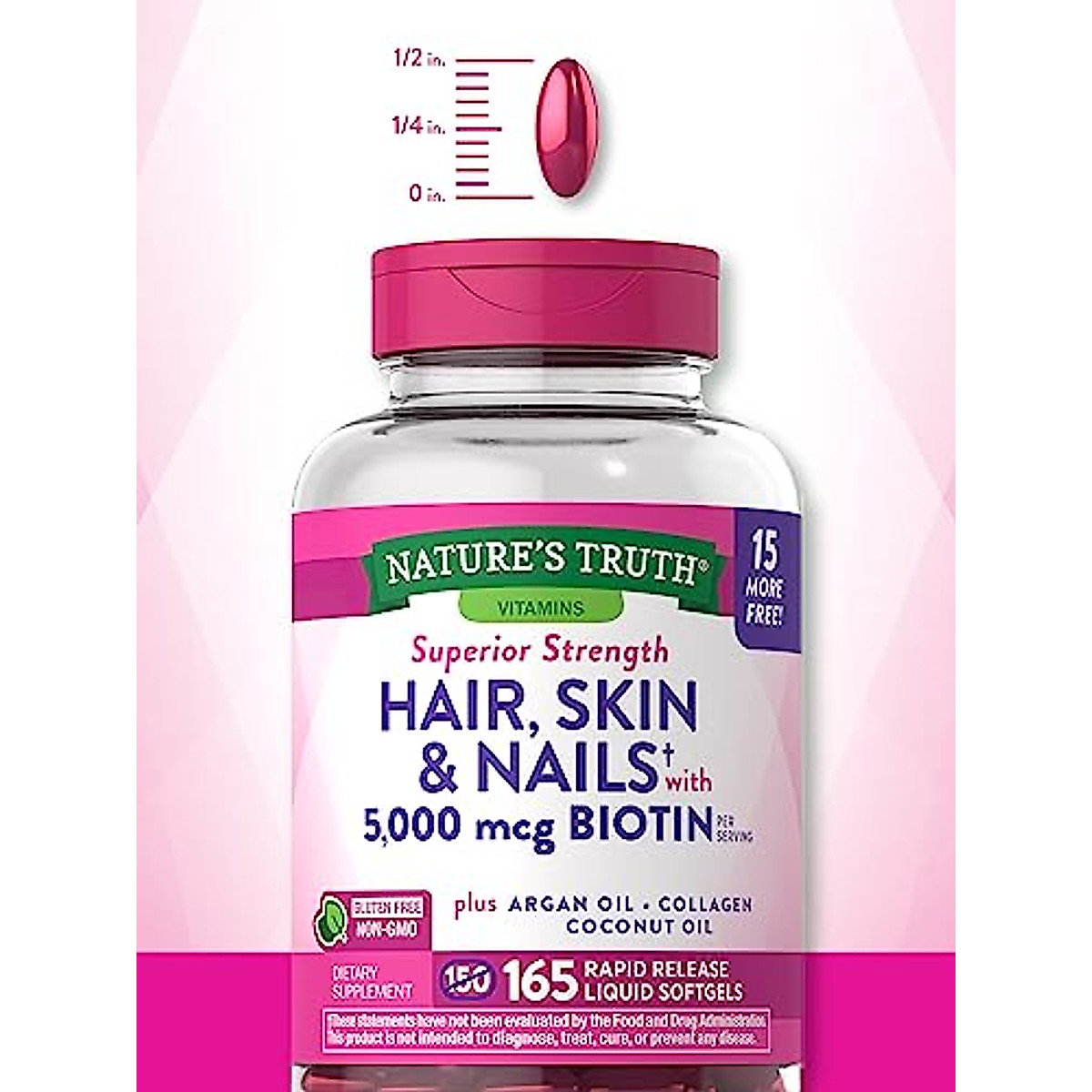 Hair, Skin & Nails Vitamin | 5000mcg Biotin | 165 Softgels | with Collagen | Non-GMO & Gluten Free Supplement | by Nature's Truth