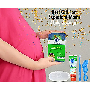 First Teeth Oral Care Kit by Brilliant Oral Care- Set has Baby's 1st Teether-Brush, Brilliant Baby Toothbrush and 2oz Spry Xylitol Tooth Gel, Infants Age 4 Months Old and Up, Baby Must Haves, Blue