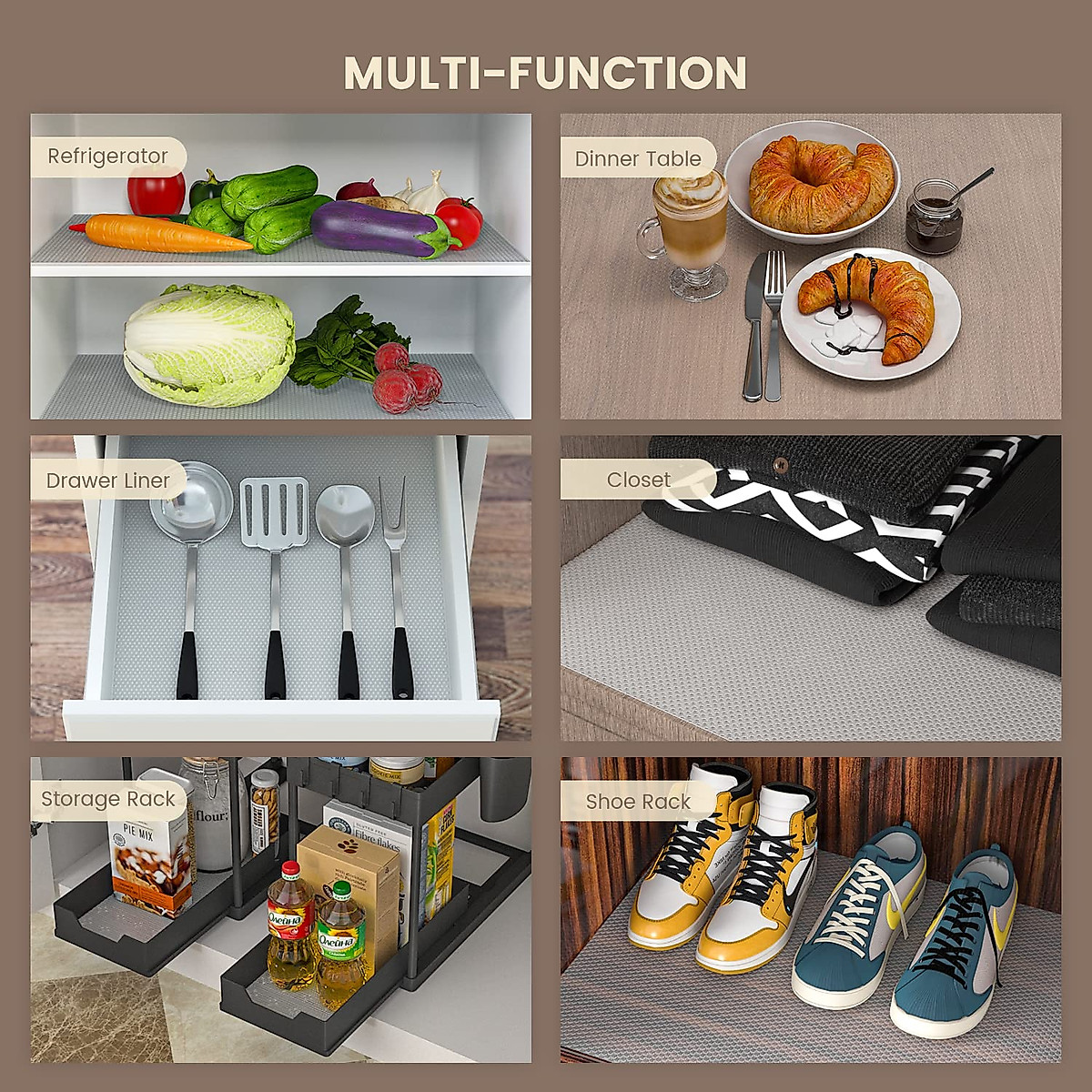 Under Sink Organizers and Storage, 2 Pack Under Cabinet Organizer with 1 Shelf Liner, 8 Hooks, 2 Hanging Cups, Multi-Purpose Slide-Out Storage Baskets Shelf for Bathroom Kitchen Living Room