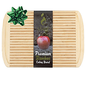Bamboo Cutting Board With Juice Grooves | Premium Kitchen Chopping Board for Meat (Butcher Block) Cheese and Vegetables | Anti Microbial - 17 x 12