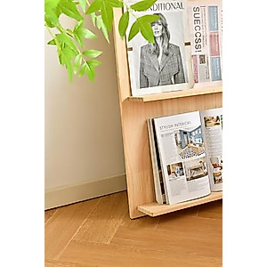 Heehee Solid Wood Bookshelf Bookcase Newspaper Rack Magazine Rack Arched Bookshelf Books and Newspaper Display Rack (3-Tier)