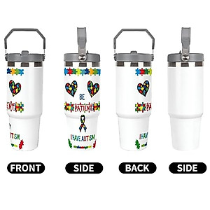 Be Patient I Have Autism Awareness Heart Ribbon (2) 30 OZ Insulated Tumblers with Handle And Straw Leakproof Vacuum Insulated Stainless Steel Water Bottle for Car Fishing Travel