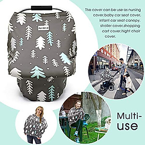 Baby-Car-Seat-Covers-ACRABROS Multifunctional Infant Car Seat Canopy,Nursing Cover Breastfeeding Scarf Soft Breathable Stretchy 360 Coverage,for Boys Girls,Gray