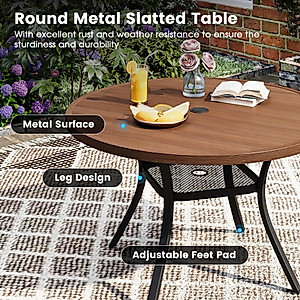 DIFY 7 PCS Patio Dining Set, Outdoor Dining Furniture Set with 47.2" Walnut Round Dining Table with Umbrella Hole & 6 Black Patio Swivel Curved Armrests Chairs for Yard, Garden, Porch, Lawn